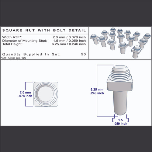 SQUARE NUTS WITH BOLT DETAIL MULTIPLE SIZES SIMULATED RESIN | Leadfoot ...