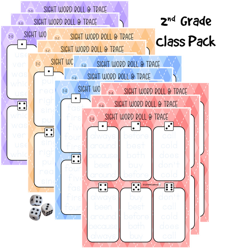 Class Pack: 2nd Grade Sight Word Roll & Trace | Lil Dude Learning