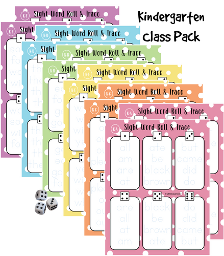 Class Pack: Kindergarten Sight Word Roll & Trace | Lil Dude Learning
