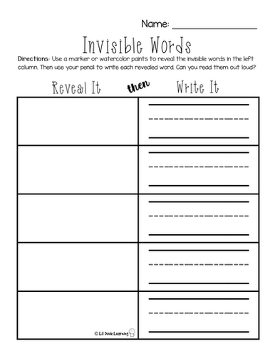 Invisible Words Printable | Lil Dude Learning