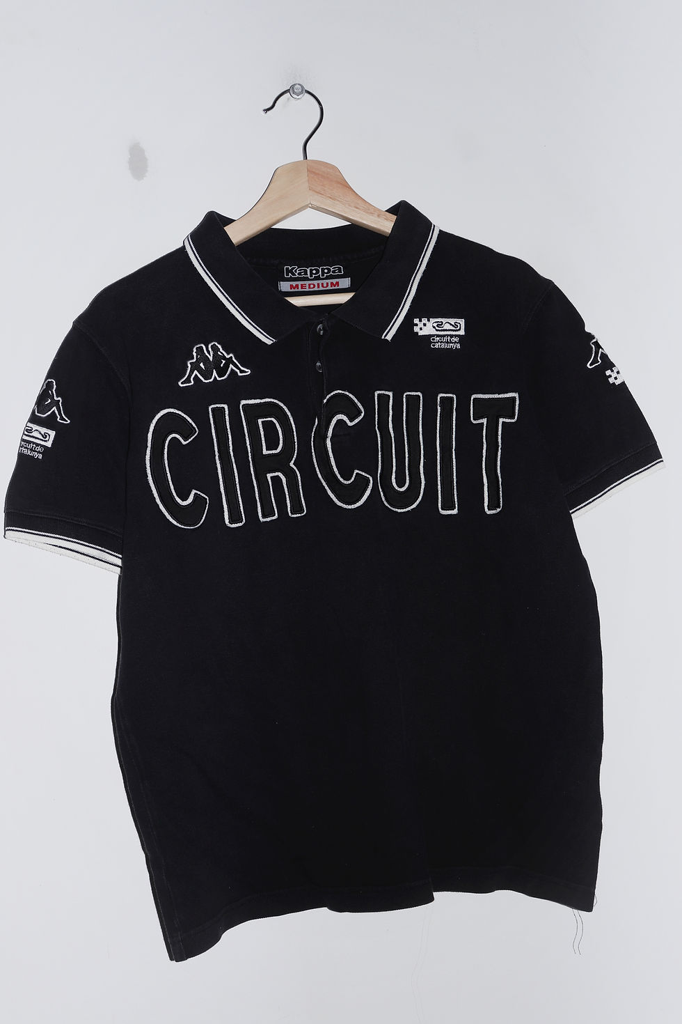 Old School Kappa Italy Circuit Embroidered Spellout Faded Black Polo (M ...