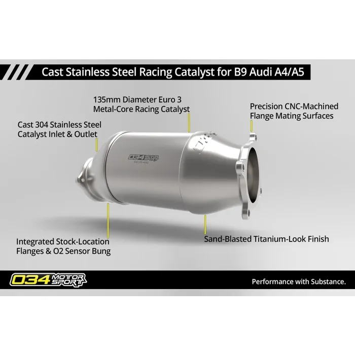 034 Motorsport Cast Stainless Steel Racing Catalyst Audi A4/A5/Q5 B9.5 ...