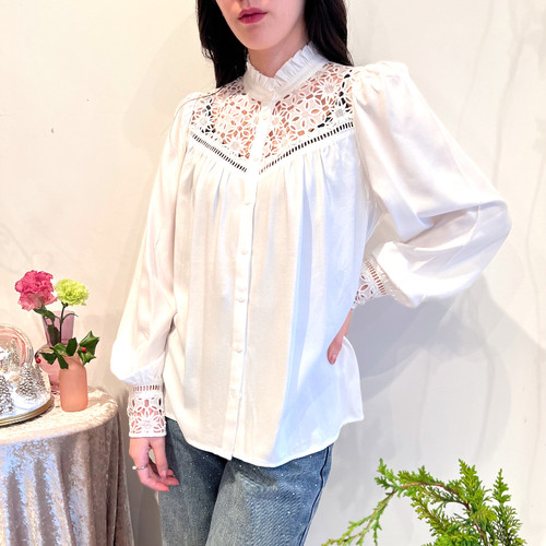 circle flower pattern lace blouse | stella-japan