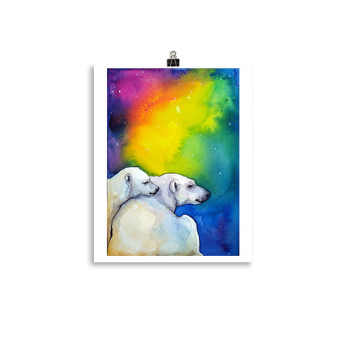 "Northern Lights" watercolor polar bear print | Lori Agnew Fine Art