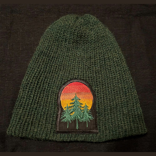 Wool Beanie Embroidered 3 Pine Trees & Sunset hat size | Gratitude To ...