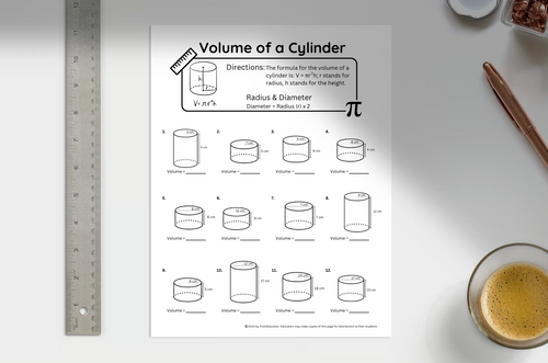 Calculating the Volume of a Cylinder Worksheet | FreshEducator