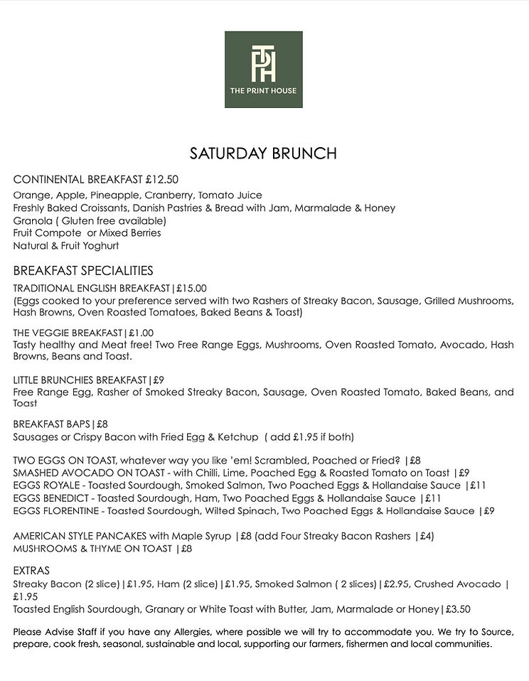Saturday Brunch Menu | THE PRINT HOUSE
