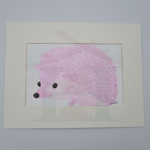 Hand-Painted Pink Inked Hedgehog Picture & Mount | Hedgehog Sanctuary