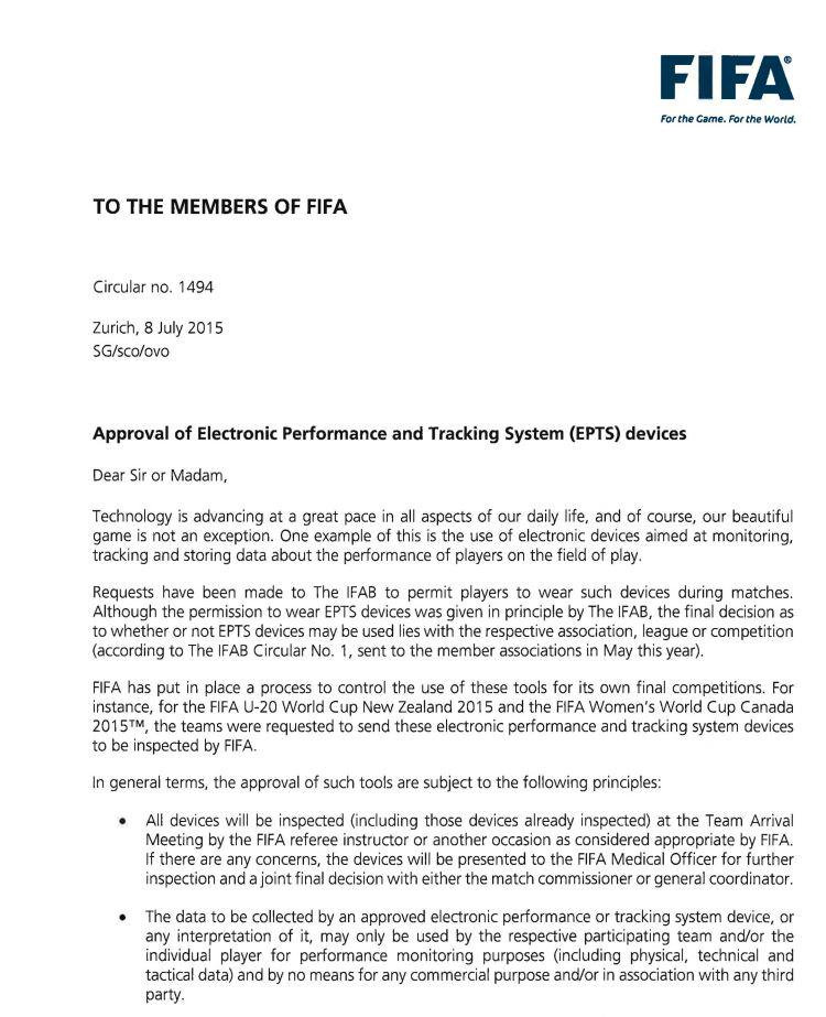 FIFA Permit the Use of GPS in Competitive Football