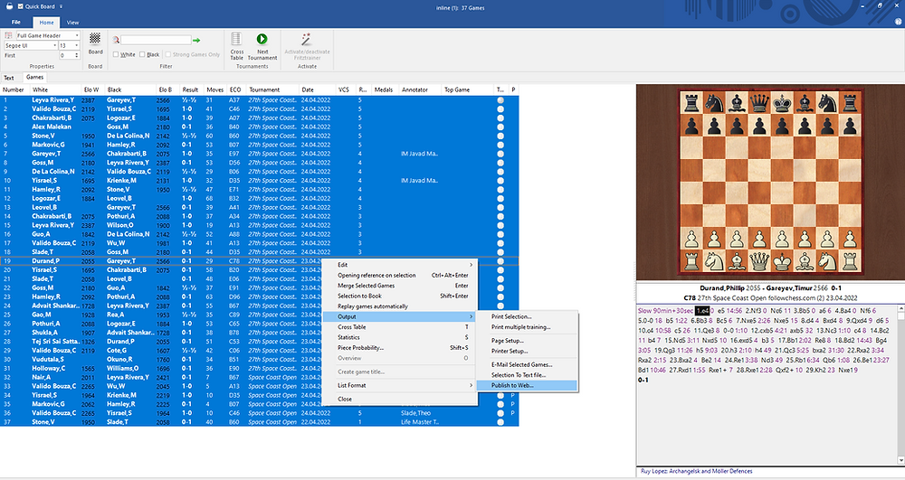 Publishing Games with Game Viewer to Web Site using ChessBase 14