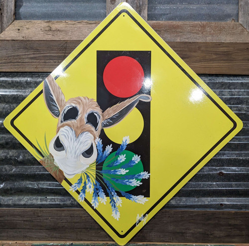 Traffic Sign with Donkey and Bluebonnet Bouquet | Barnyardfolkart