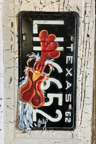 Texas License Plates with White Chicken | Barnyardfolkart