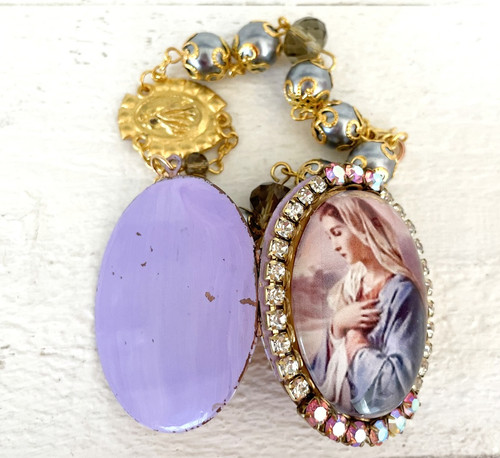 Vintage Virgin Mary Locket, Cameo Pendant, Prayer Beads, Catholic Faith ...