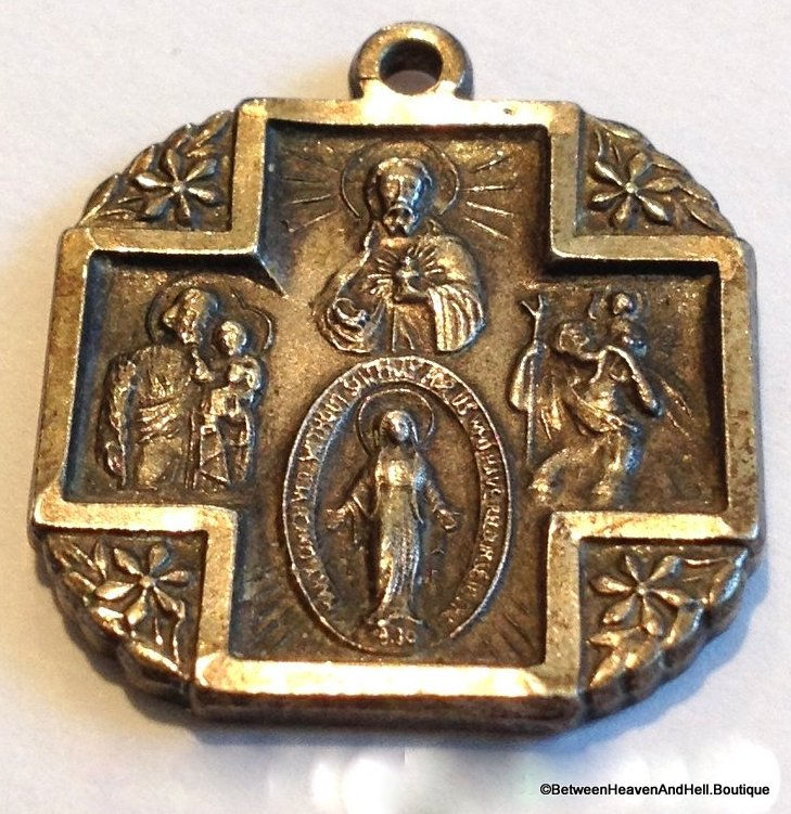 Sterling Silver 4 Way Cross St. Joseph Christoper Virgin Mary Jesus ...