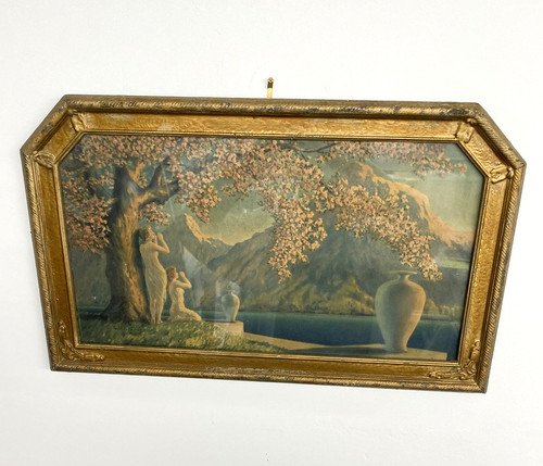 Vintage Henri Reynard Framed Lithograph Love Echoes, Art Deco 1920's ...