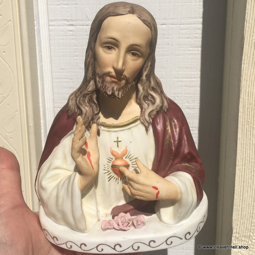 SACRED HEART JESUS Statue Vintage 1950s Lefton China Japan Stigmata ...