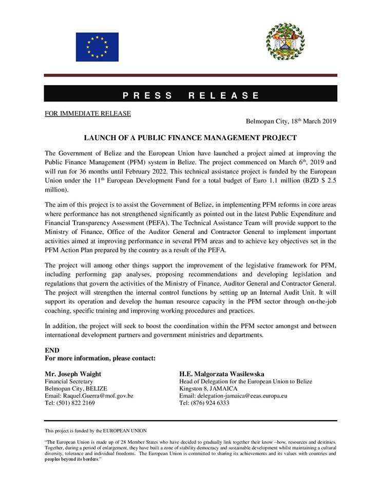 LAUNCH OF A PUBLIC FINANCE MANAGEMENT PROJECT
