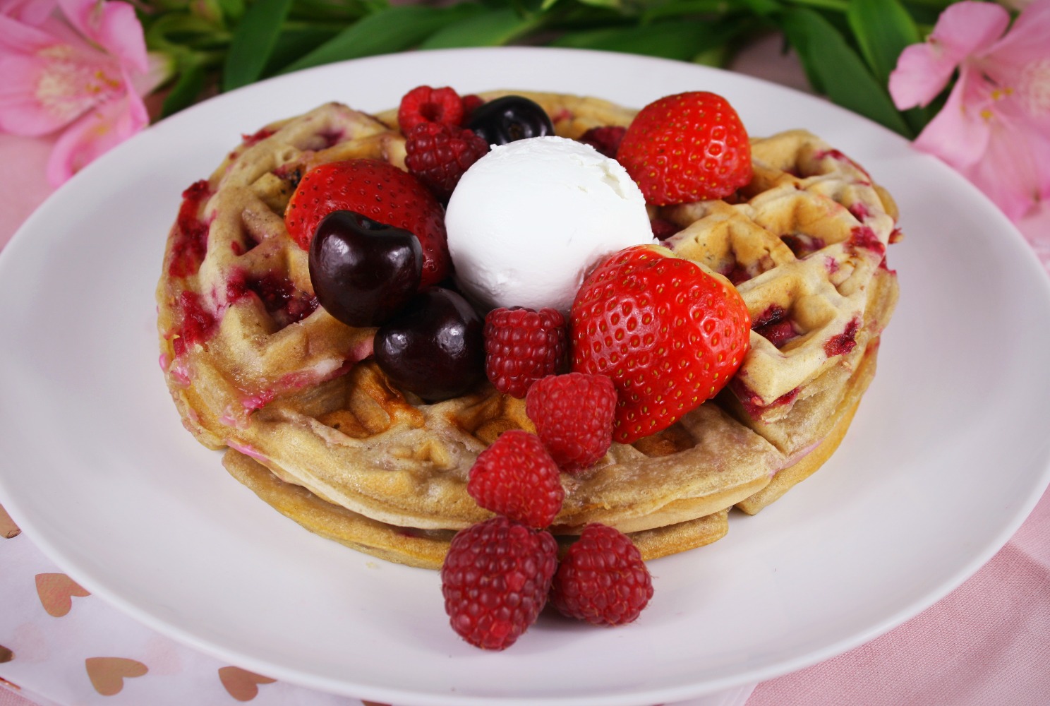 Valentine's Raspberry Waffles