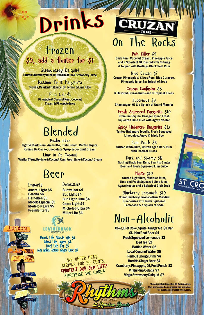 Menu | Rhythms at Rainbow Beach Bar | St. Croix