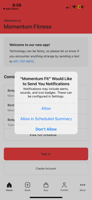 The Momentum Fitness Branded App