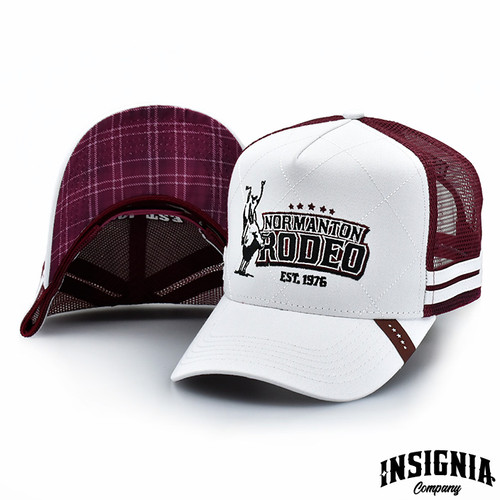 Mesh Back Trucker Caps - Maroon & White | Normanton Rodeo Asso