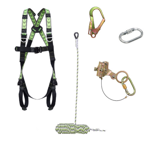 SET | Premium 3 Punkt Auffanggurt + 20m Seil + Seilbremse + Gerüstkarabiner | ASP Sturzstop