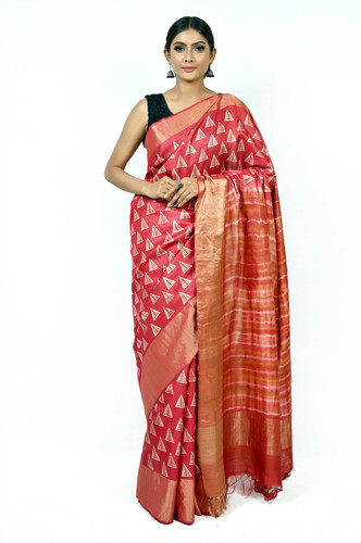 Discharge Print Tussar Silk saree | Kosa India