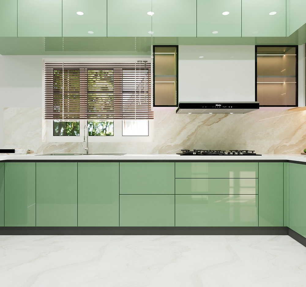 Lacquered Glass Modular Kitchen Designs & Price India | Lussario