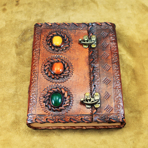 Spellbook, grimoire, journal, colorful stones motif | Ragnar the Trader