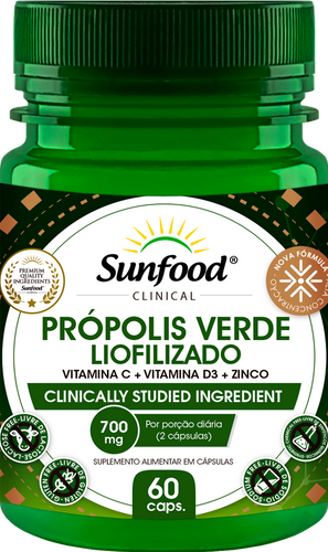PROPOLIS VERDE LIOFILIZADO 700MG 60CAPS SUNFOOD CLINICAL | Santo Vigor