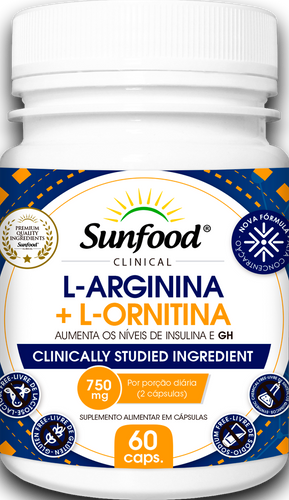 L- ARGININA + L- ORNITINA 750 MG 60 CAPSULAS SUNFOOD CLINICAL | Santo Vigor
