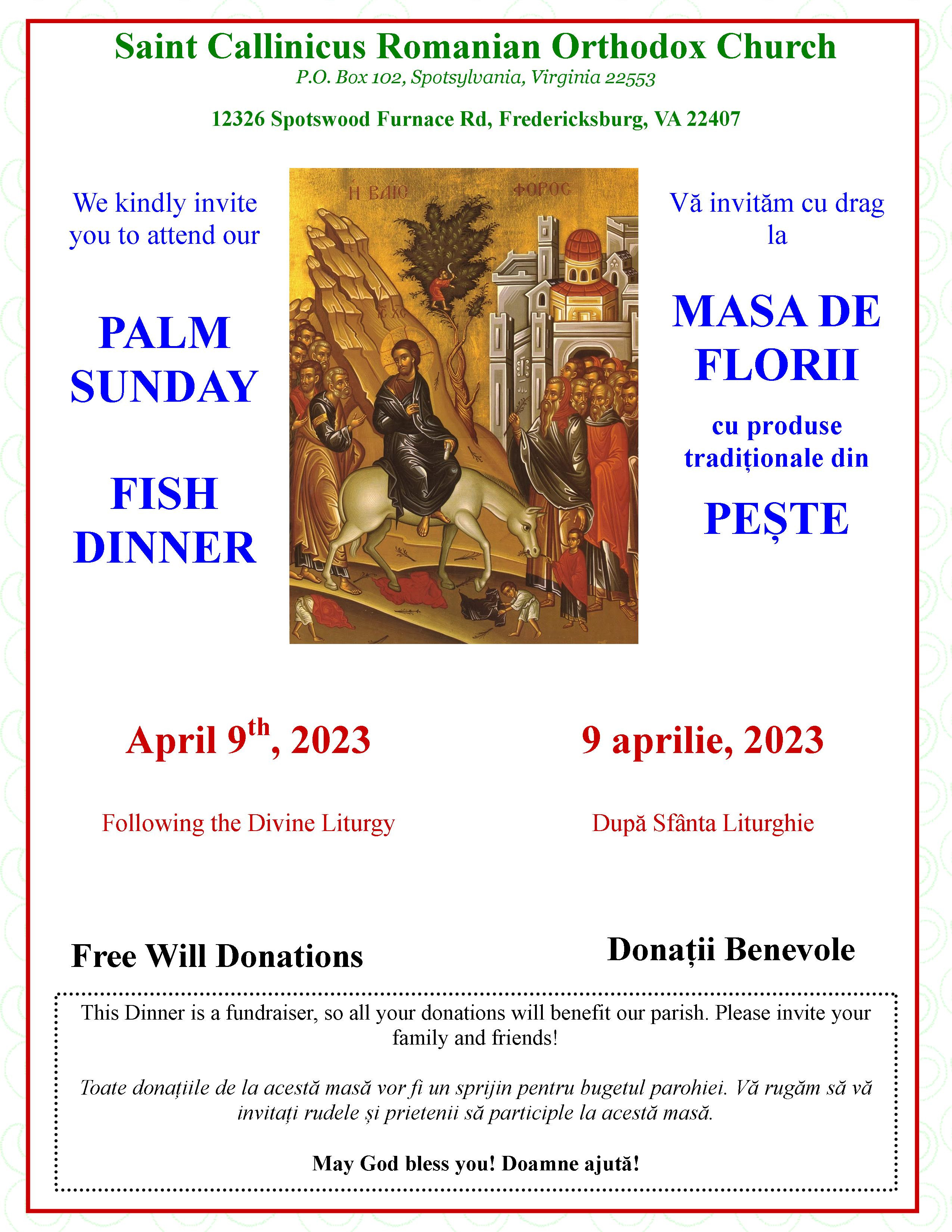 Palm Sunday - Fish Dinner