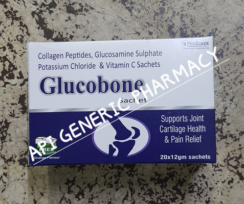 GLUCOBONE SACHET WITH COLLAGEN PEPTIDES , GLUCOSAMINE, VIT C , VEG , 12 ...