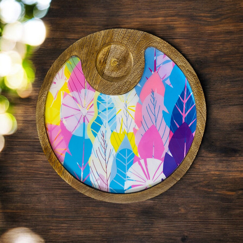 "Cycle of Seasons" Artistic Wooden Cutlery-Circular Platter with Wooden ...