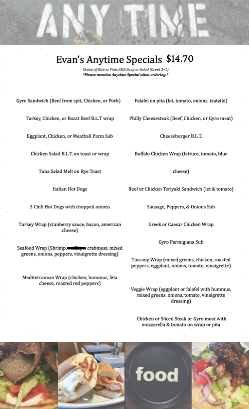 Anytime Specials | Evan's Restaurant
