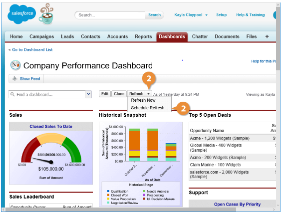 Can the Salesforce Dashboard Auto Refresh?