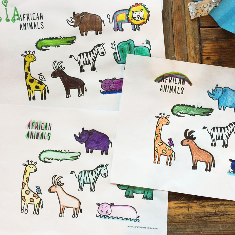 African Animals Colouring Page