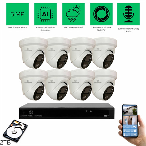 Security System Solutions 8 Channel NVR With 8* 5MP IP Turret Cameras | Security System Sol.