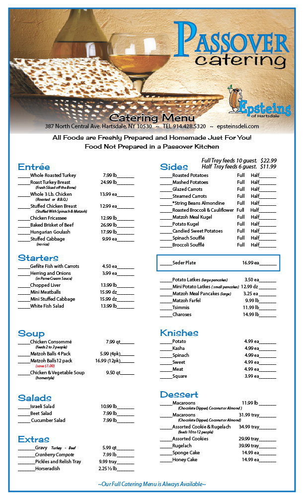 Passover Catering Menu | Epsteins