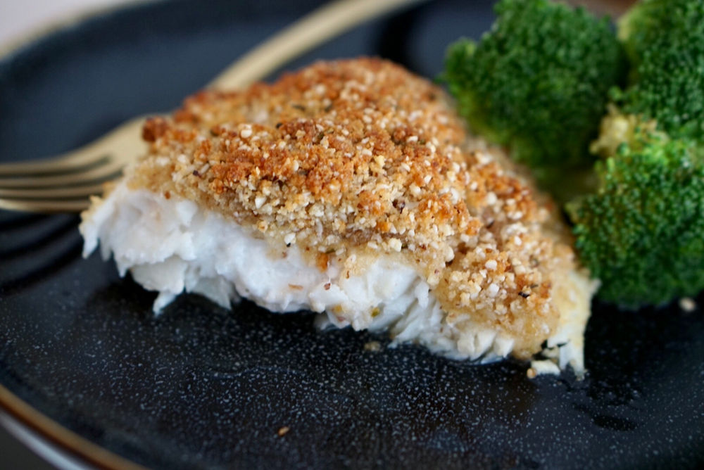Alaskan Halibut with Almond Parmesan Crust