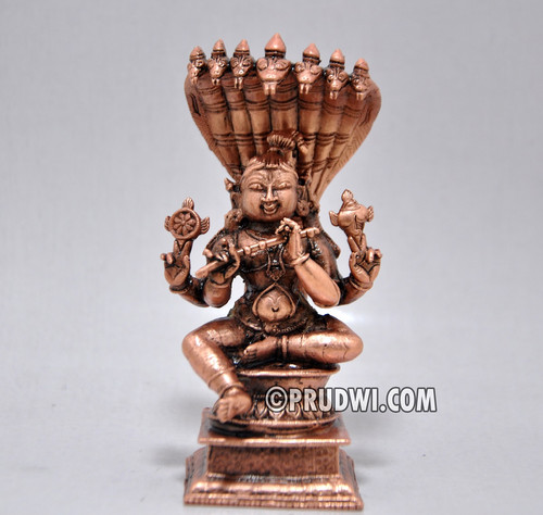 lord krishna seated under Adisesha copper idol | Prudwi Arts & Crafts