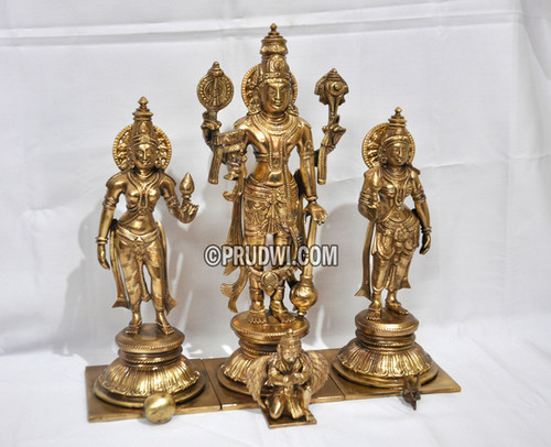 Sridevi bhoodevi Sameta Sri Maha Vishnu bronze idols | Prudwi Arts & Crafts