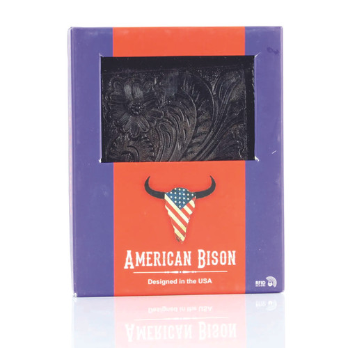 American Bison Floral Tooled Leather Money Clip Wallet | SPC