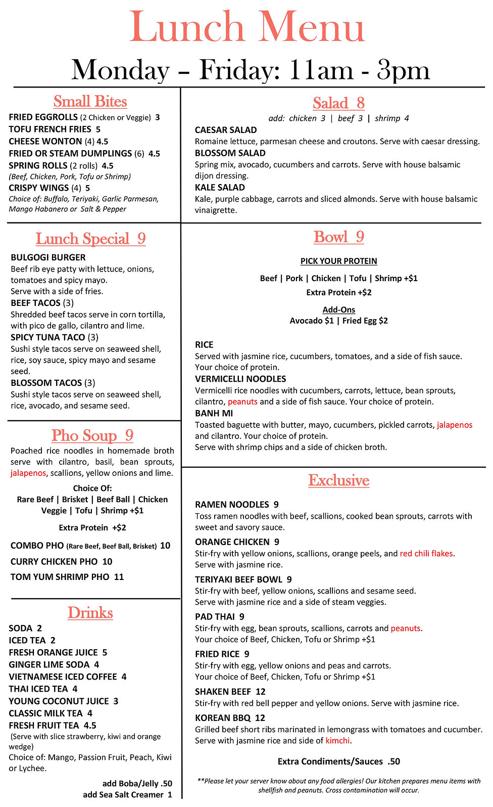 Menu | SkyBlossom Rooftop Bistro & Bar | Menu