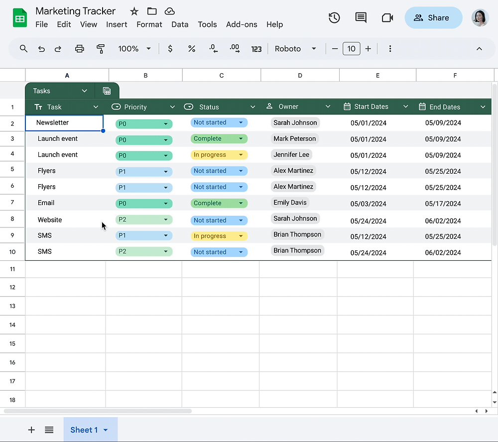 Google Sheets Powerful Tables Feature