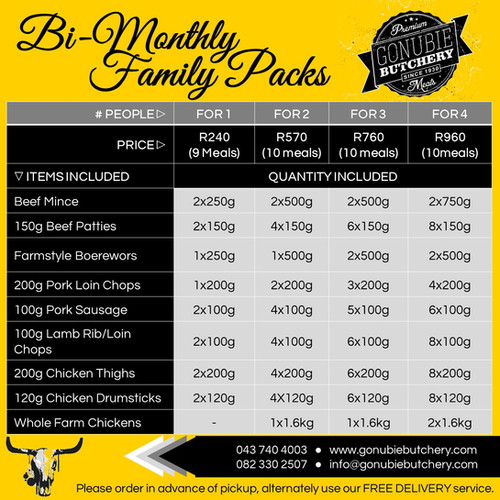 Bi-Monthly Family Pack for 1 | Gonubie Butchery