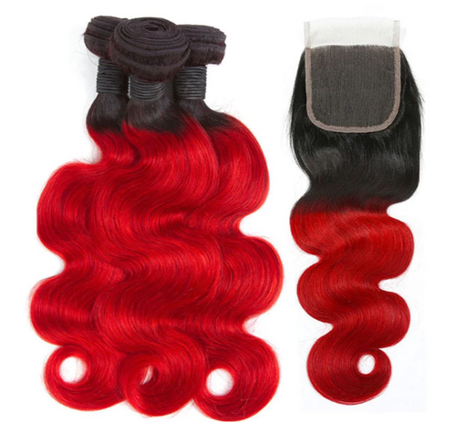 1B & Fire Red 7X7 HD Closure with 3 Bundles Grade 15A | BundlesHaven