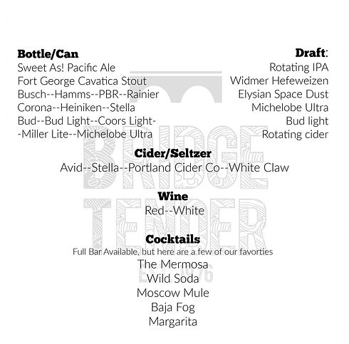 Drink Menu | Bridge Tender | Seaside