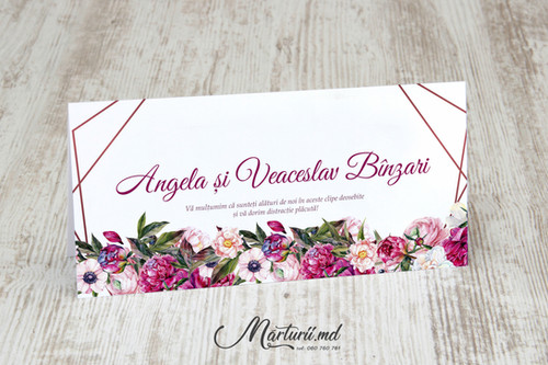 PN-026 Plic pentru bani la nuntă cu print floral fuxia | HappyMoments.md