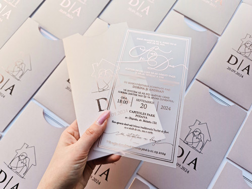 IS-103 Invitatie imprimata cu folie rose gold in coperta din carton ...